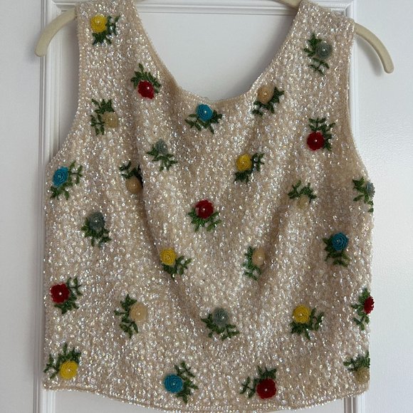Vintage | Tops | Vintage Beaded Flower Top | Poshmark